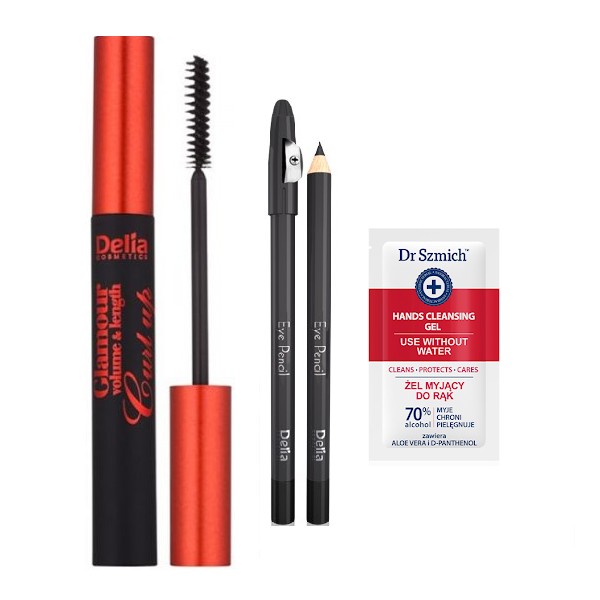 Delia Cosmetics sada řasenka Curl Up + tužka na oči + mycí gel na ruce